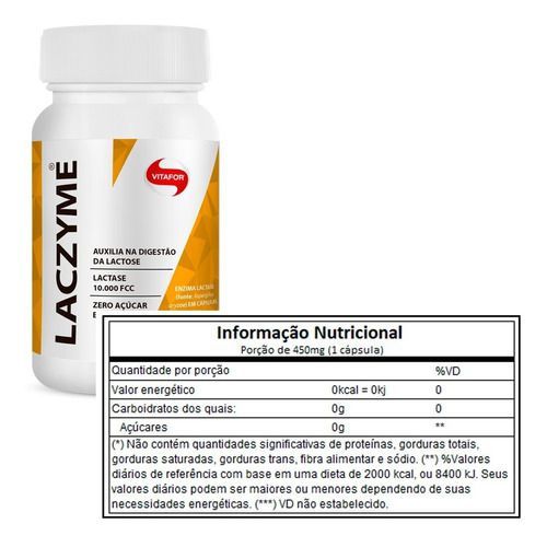 Laczyme Enzima Lactase Vitafor Com 60 Cápsulas De 450mg - Fortão ...