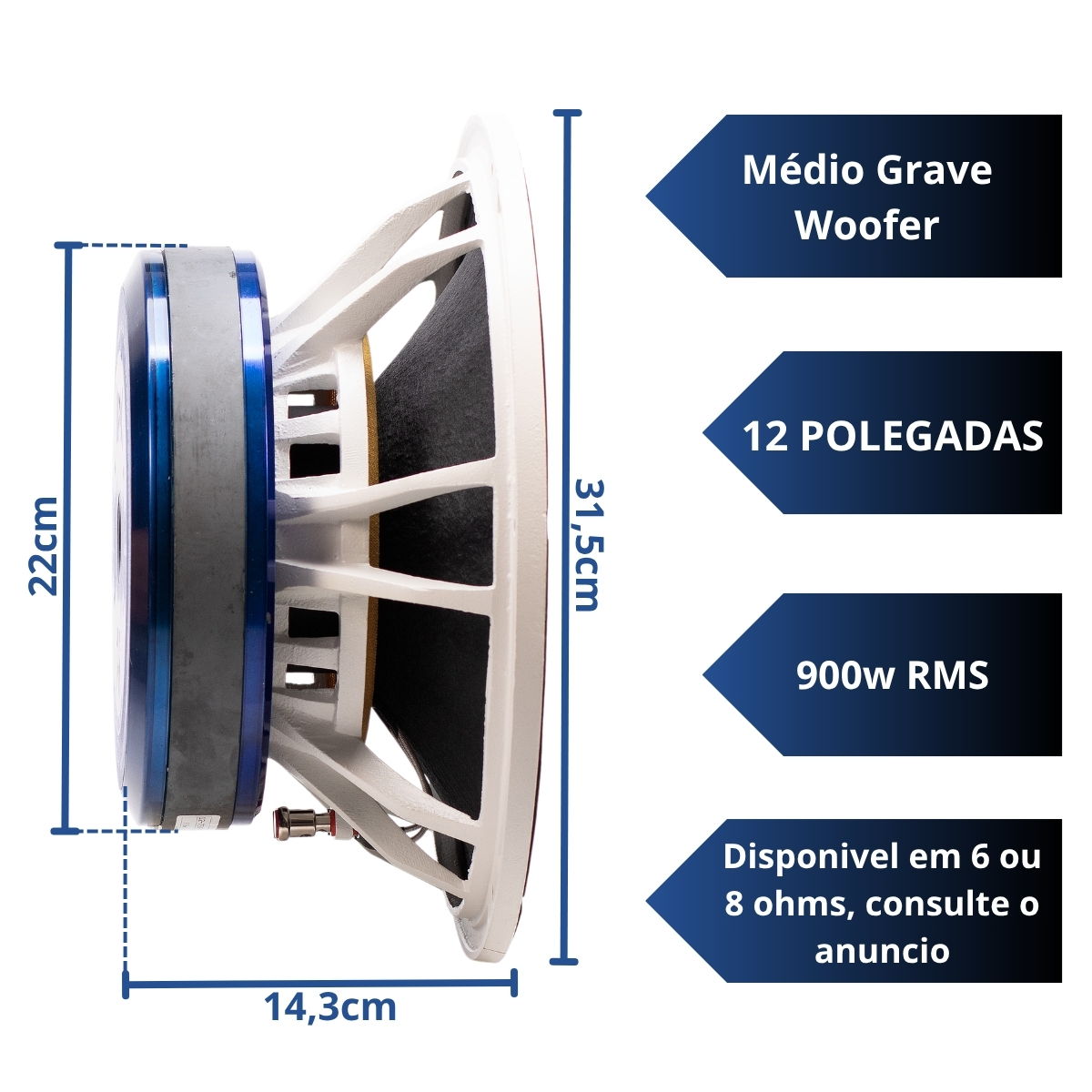 Alto Falante QVS 12 Polegadas 900rms 12 75VPK Médio Grave - QVS