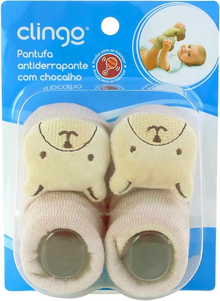 Pantufa meia com Chocalho Urso Bege - Clingo - Mommys Shop - A loja da ...