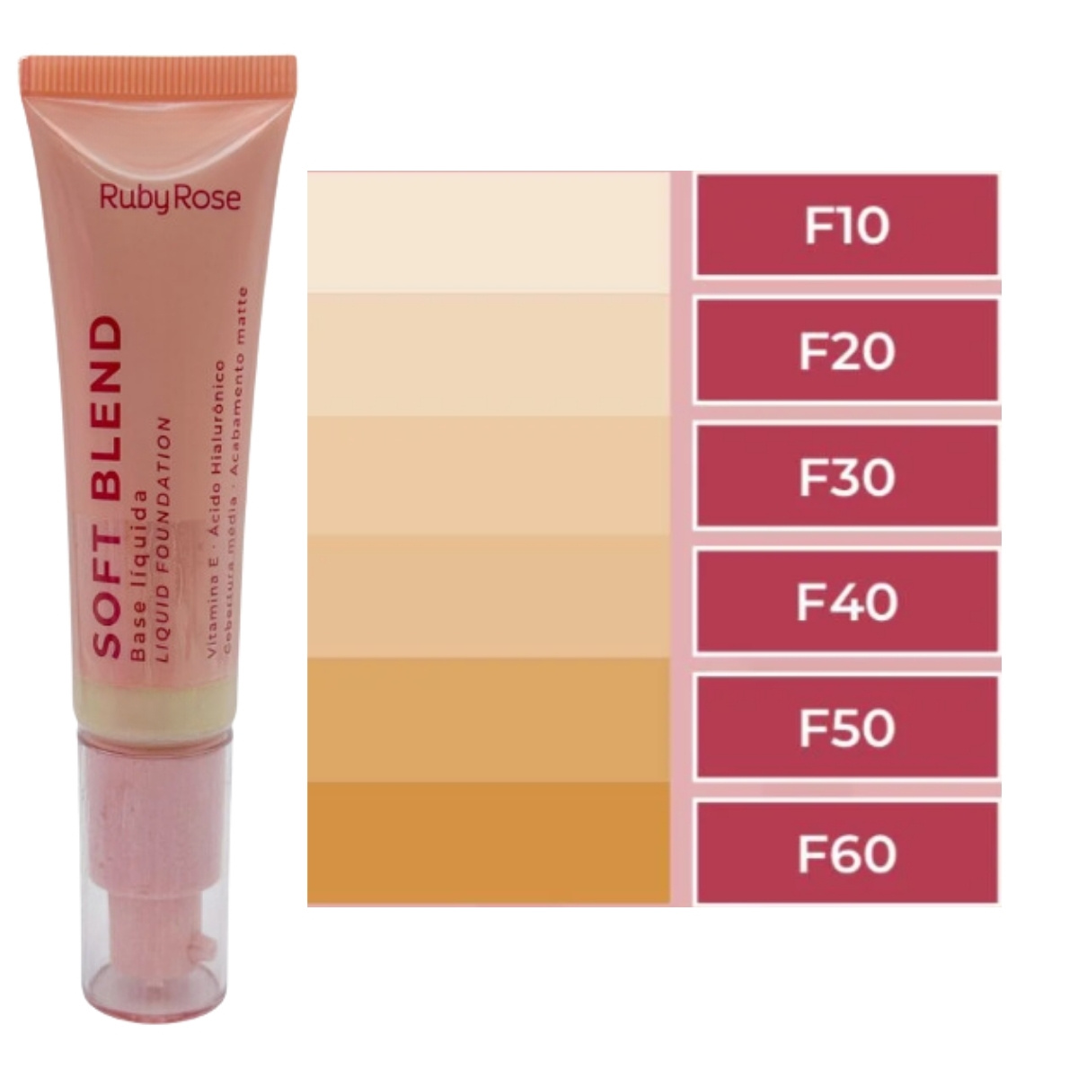 BASE LIQUIDA SOFT BLEND RUBY ROSE - HB-M301-1 - COR F10 - Bellíssima Makeup