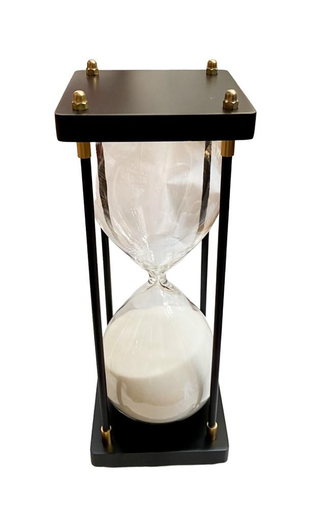 AMPULHETA COM BASE DECORATIVA EM VIDRO E MADEIRA 31cm - Raffaello ...