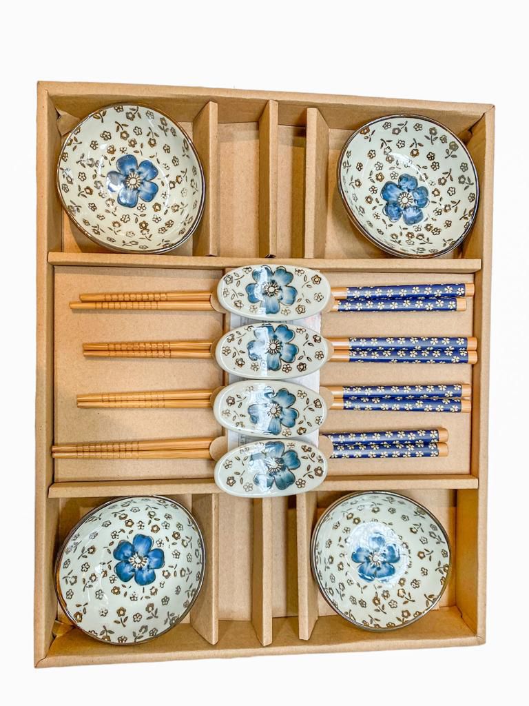 KIT DE COMIDA JAPONESA PARA 4 PESSOAS FLORIDO BRANCO E AZUL - Raffaello ...
