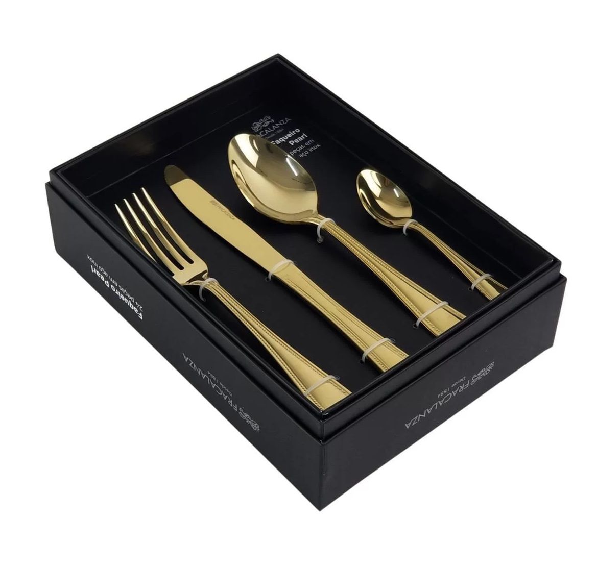 Faqueiro Pearl Aço inox Dourado/Champanhe Fracalanza 24pçs - Raffaello ...