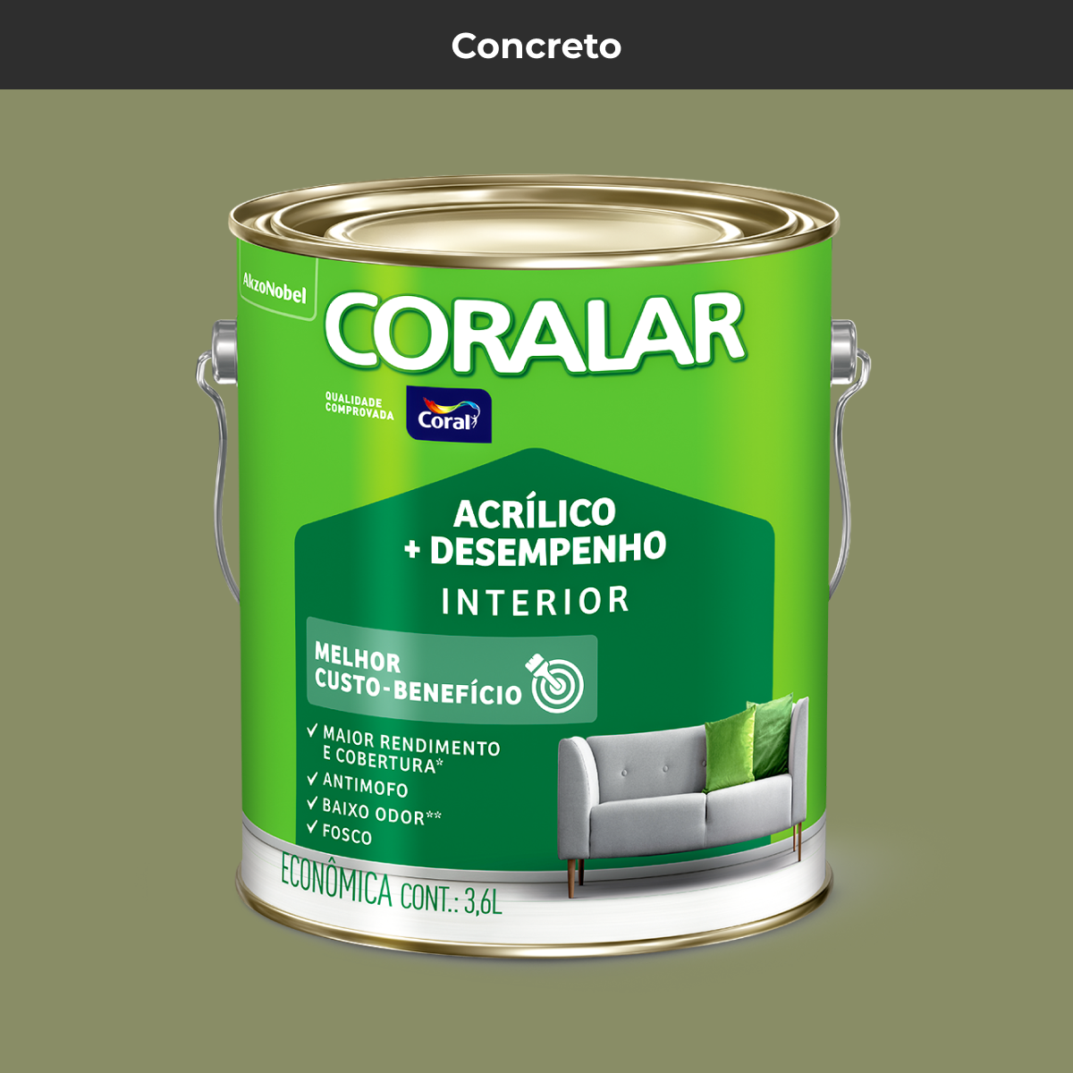 Tinta Acrílica Fosco Coral Coralar Concreto Galão 3,6L - Coral em ...