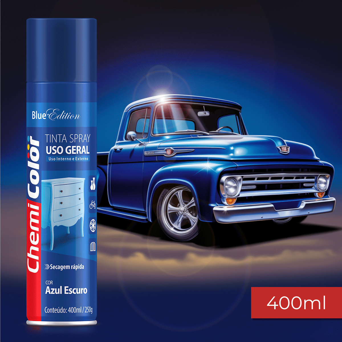 Tinta Spray Chemicolor Uso Geral Azul Escuro 400ml 6 Latas em Oferta na ...