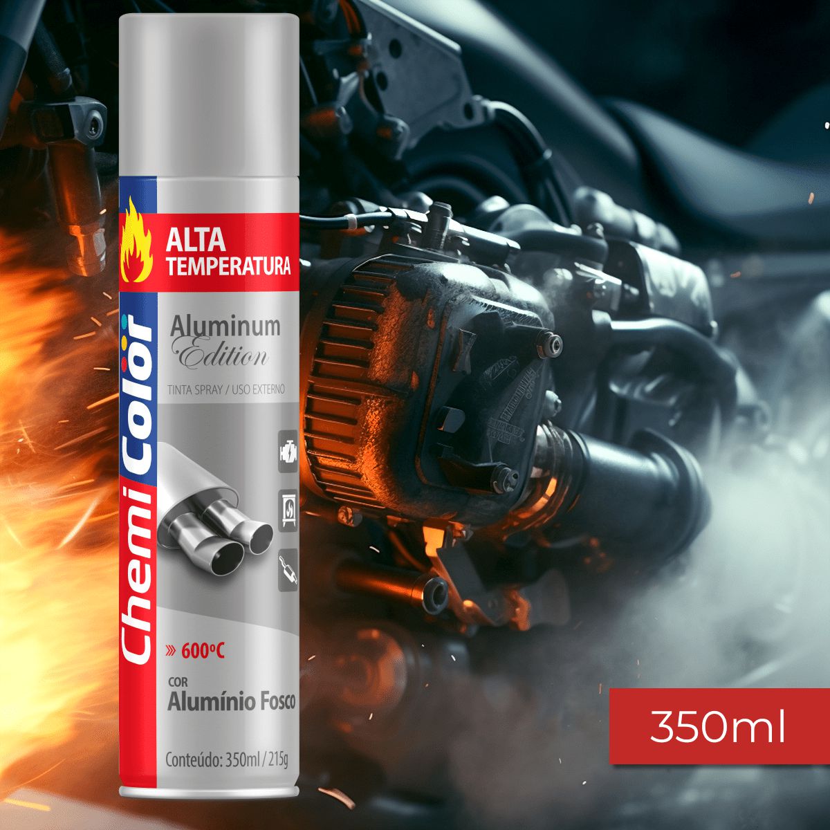 Tinta Spray Alta Temperatura Chemicolor Aluminio 350ml - Pacote com 6 - Obra & Lar | Material de ...