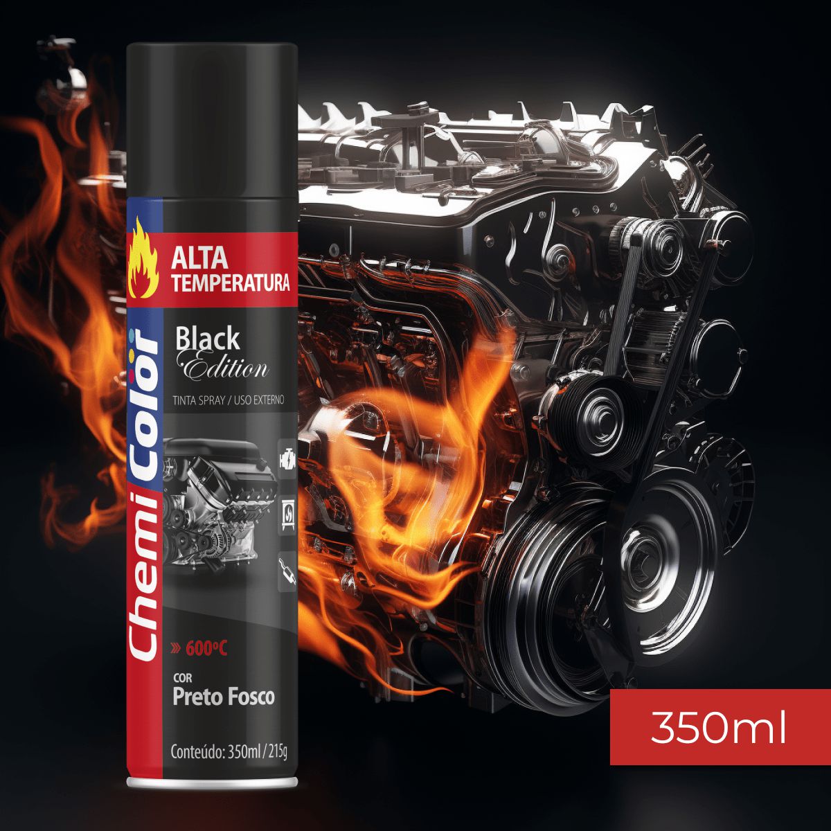Tinta Spray Alta Temperatura Chemicolor Preto Fosco 350ml - Pacote com 6 - Obra & Lar | Material ...