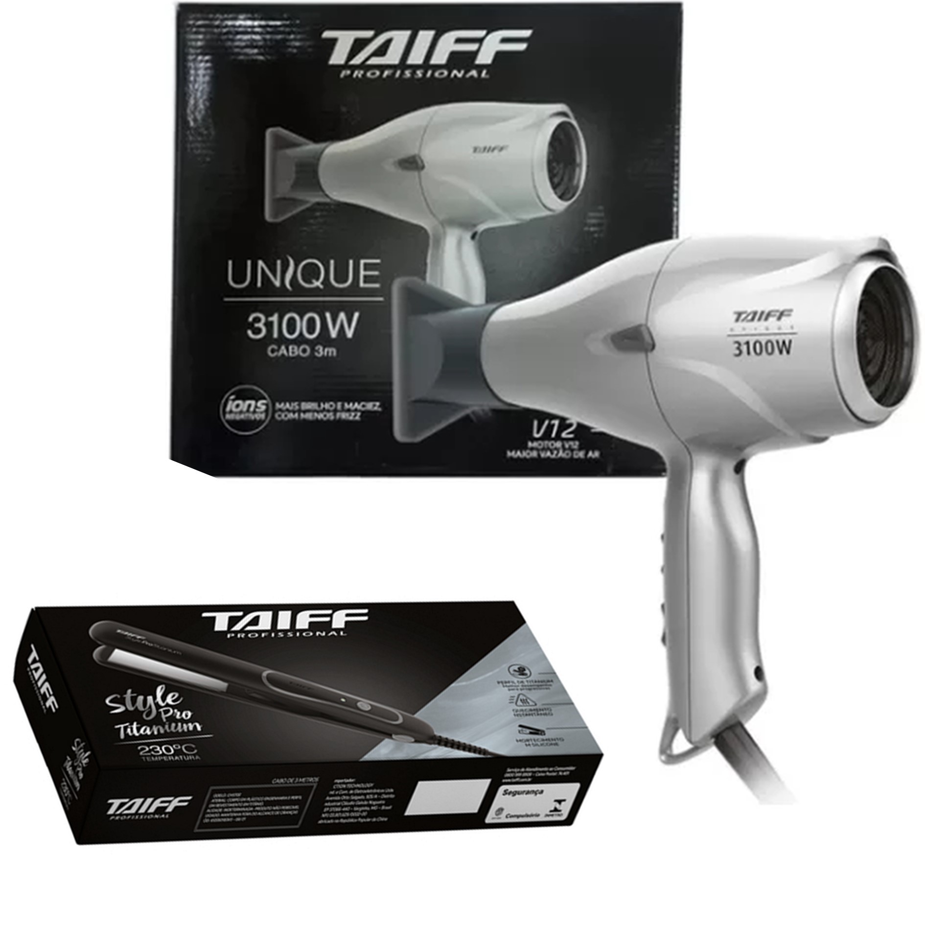 KIT TAIFF - SECADOR DE CABELO TAIFF UNIQUE 3100W 220V + PRANCHA STYLE ...