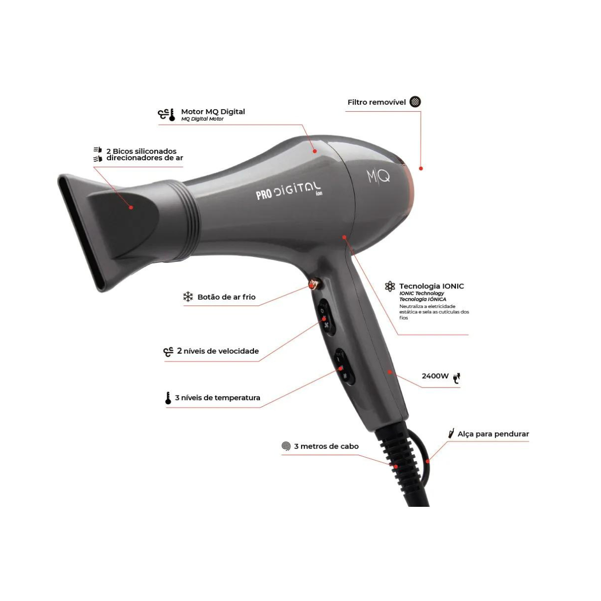 Kit Mq - Secador Mq Pro Digital Íon 2400w 127v + Chapinha Prancha Mq ...