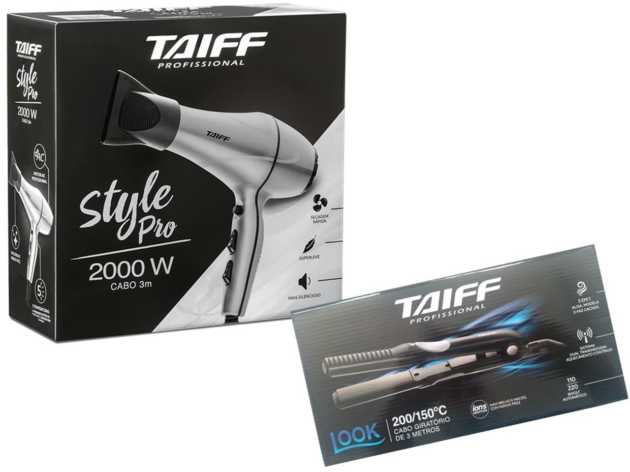 KIT TAIFF - SECADOR CABELO PROFISSIONAL STYLE PRO 2000W PRATA 220V ...