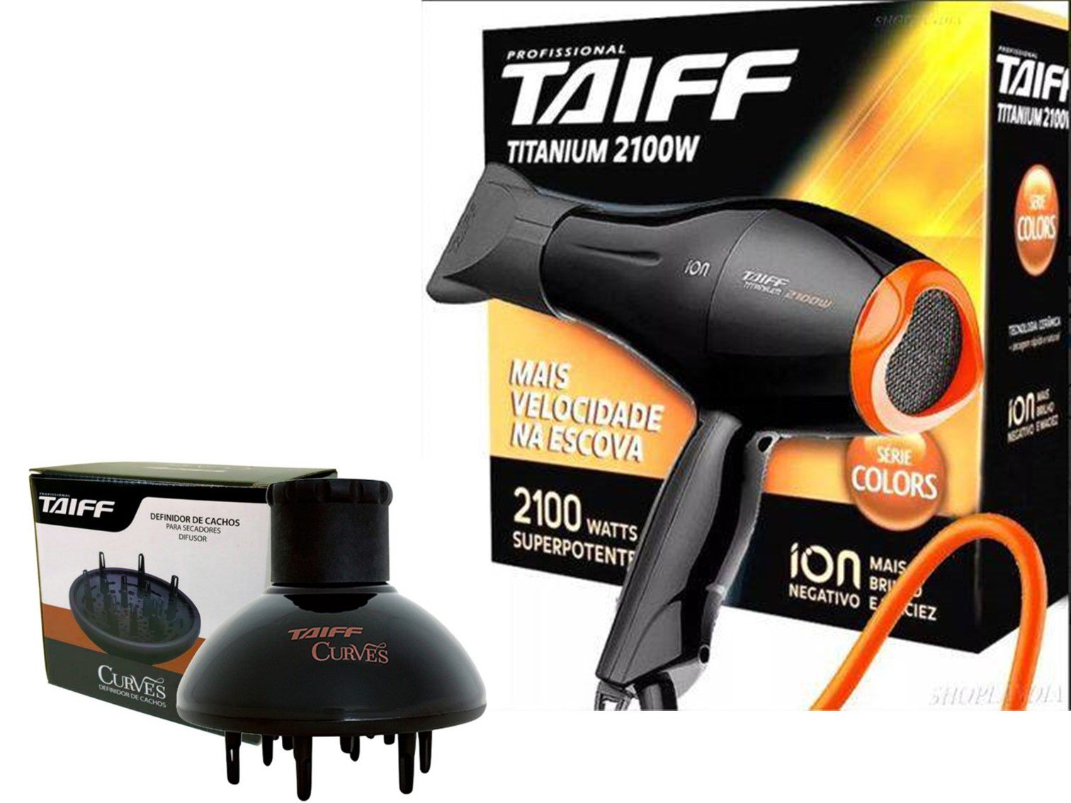 KIT TAIFF - SECADOR CABELO PROF. TITANIUM COLORS ION LARANJA 2100W 127V ...