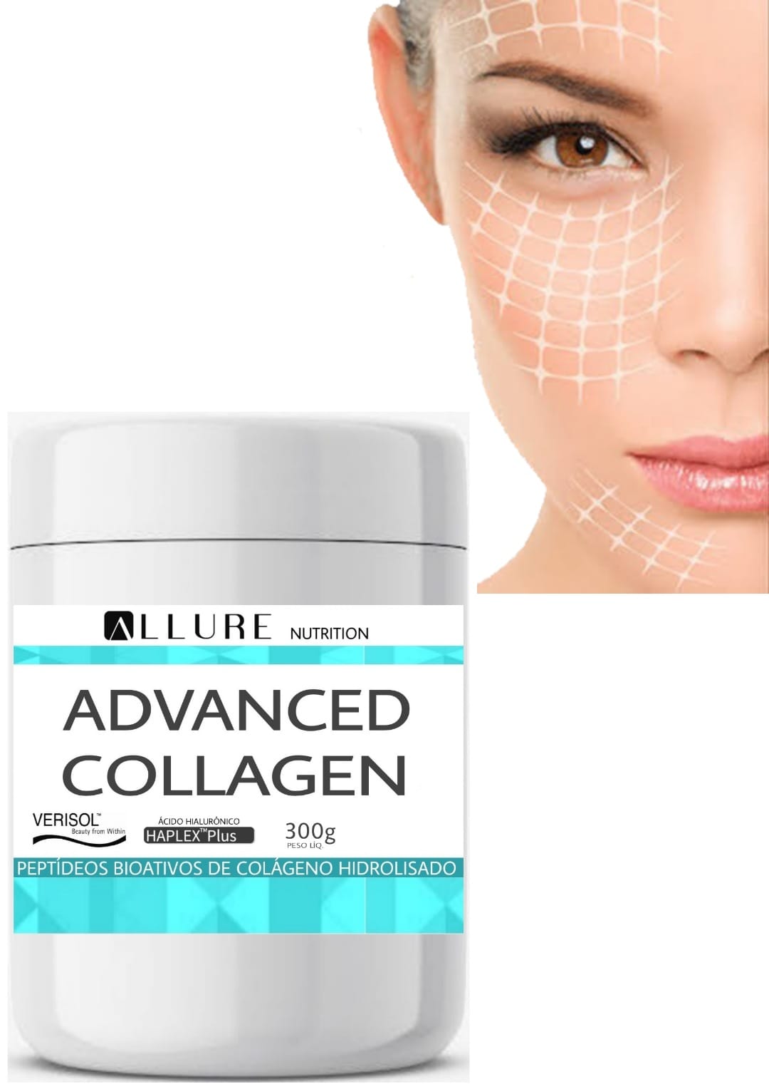 Colágeno Verisol Puro Ácido Hialurônico Haplex®Plus Biotina Vitaminas - Allure Pharma