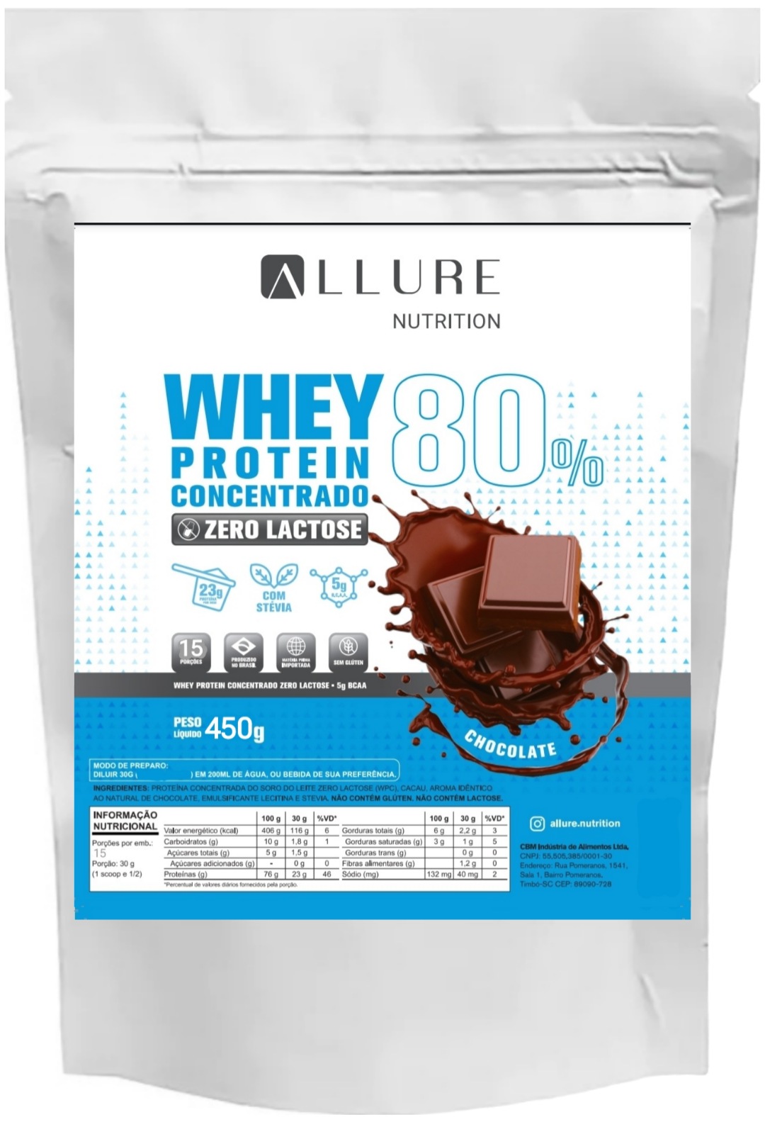 Whey Protein Concentrado Zero Açúcar Lactose stevia natural - Allure Pharma