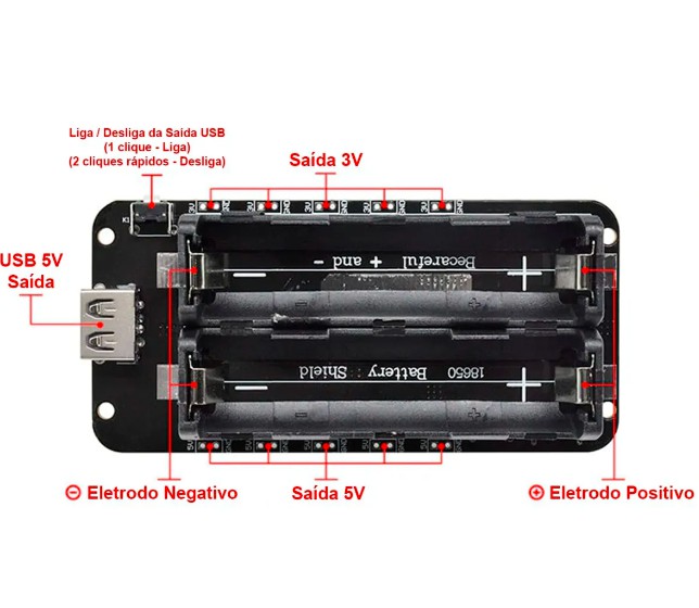 Módulo Shield Duplo Bateria 18650 para ESP32 - Fermarc - Robótica