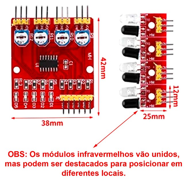 Módulo Seguidor de Linha com 4 Sensores Infravermelho para Robô ...