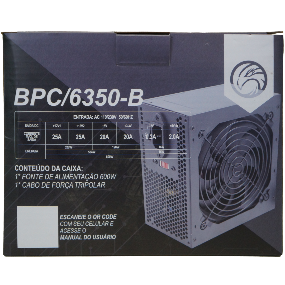 FONTE ATX 600W BRAZILPC BPC/6350-SMT 24 PINOS - Brazil PC
