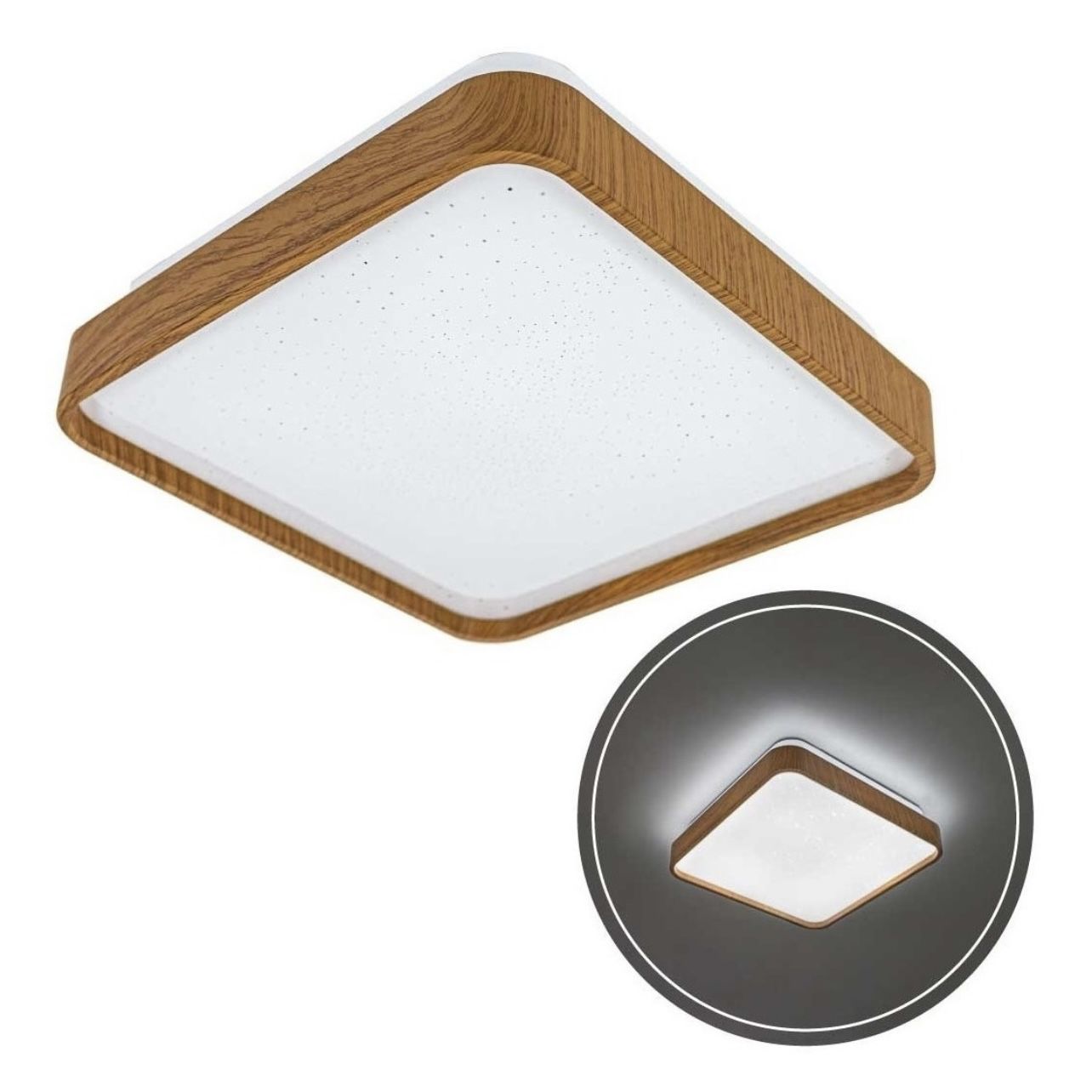 Lustre Plafon LED Timber 24W 40x40 Céu Estrelado Amadeirado Branco Frio ...