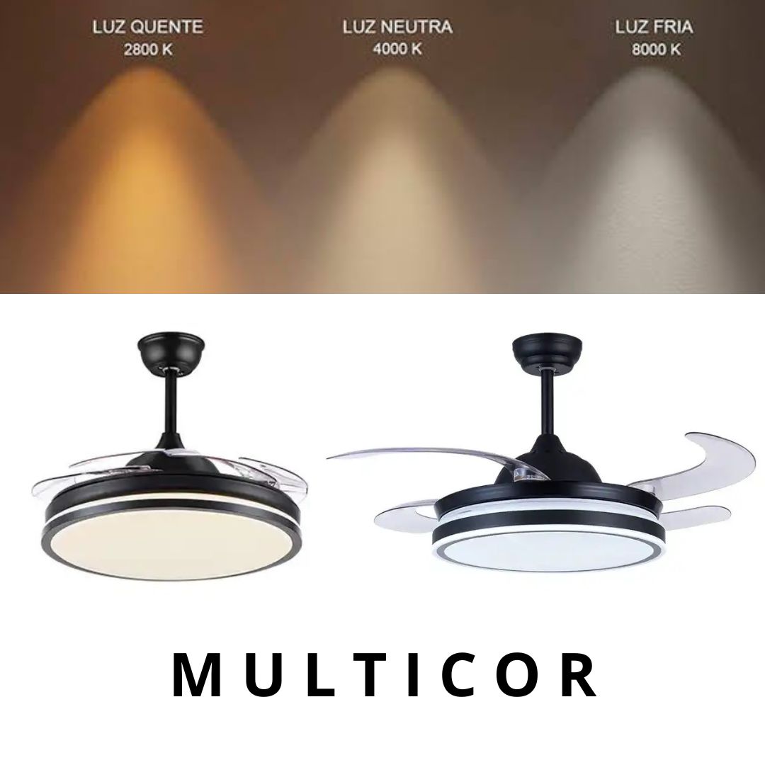 Lustre Ventilador de Teto Duplo Preto LED Multicor Controle Remoto ...