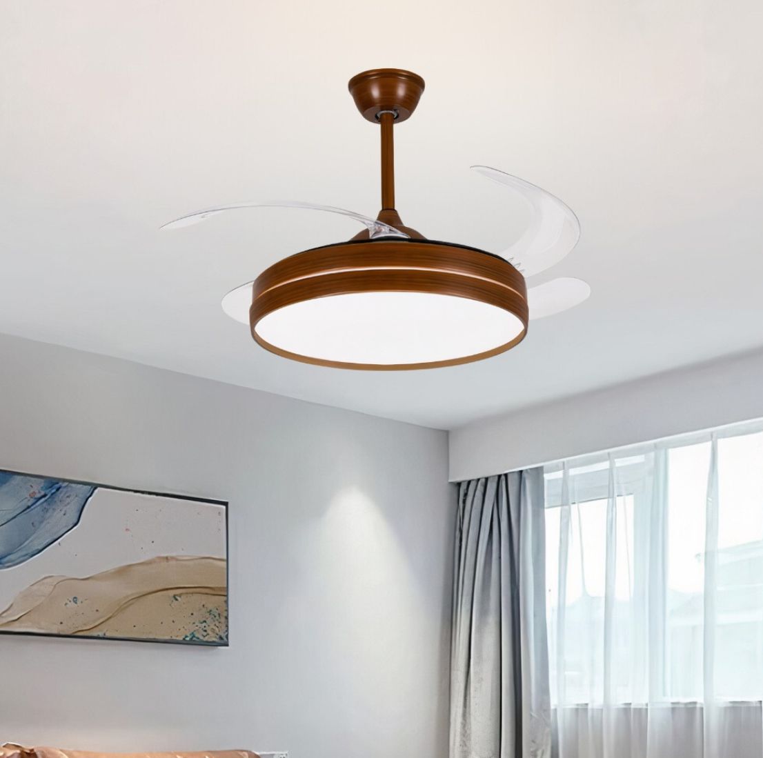 Lustre Ventilador de Teto Basic Imbuia LED Multicor Controle Remoto ...