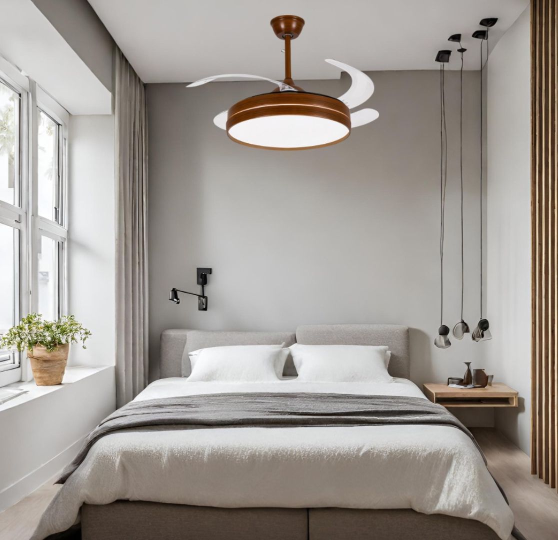 Lustre Ventilador de Teto Basic Imbuia LED Multicor Controle Remoto ...