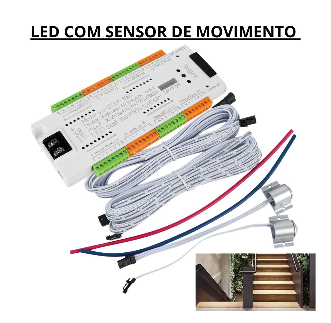 Central Controladora Escada 32 Degraus Sensor De Presença 12V 24V ...
