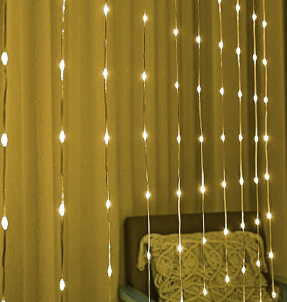 Cortina LED 3x3 Metros 240 Lâmpadas Efeito Cascata Branco Quente BIvolt ...