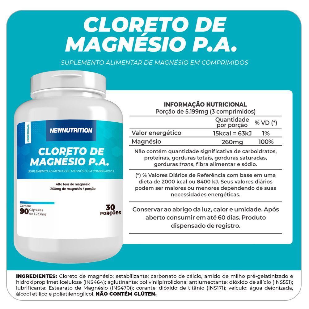 Cloreto de Magnésio P.A. 90caps - Newnutrition - Club Vitta Suplementos