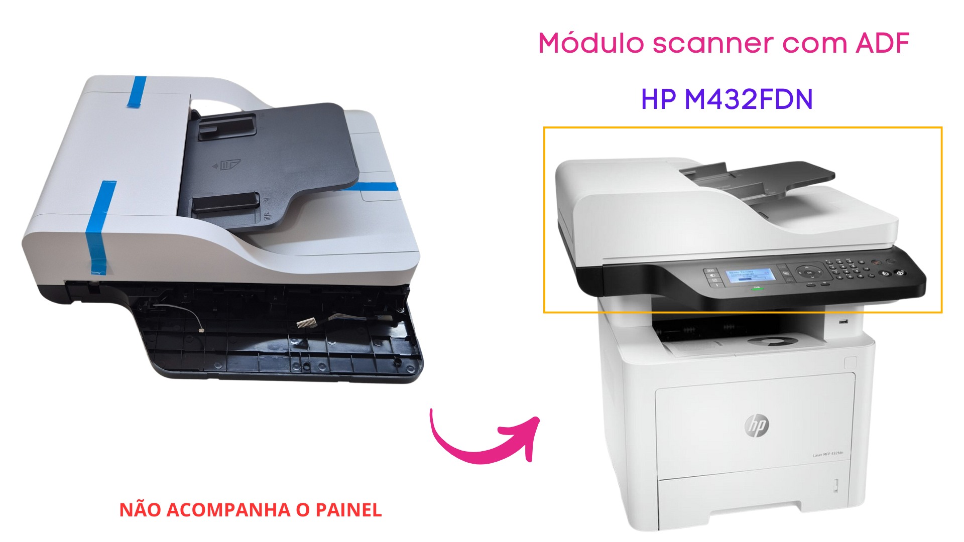MODULO SCANNER COMPLETO C/ ADF HP LASERJET MFP M432FDN - lojaimprexcopy.com.br