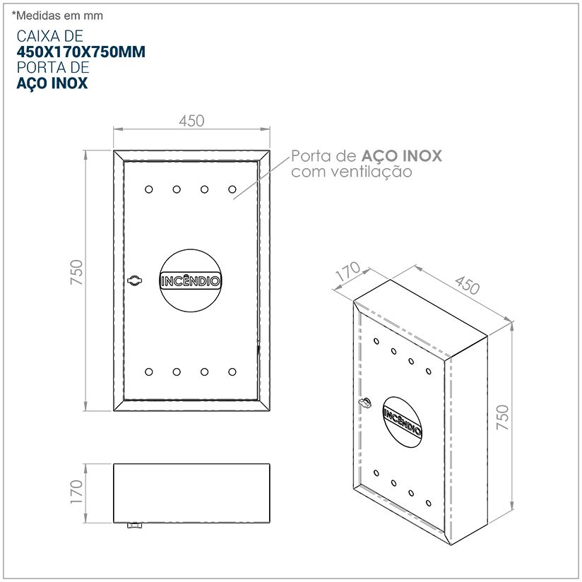 Caixa de hidrante simples de sobrepor, com suporte para mangueira ...
