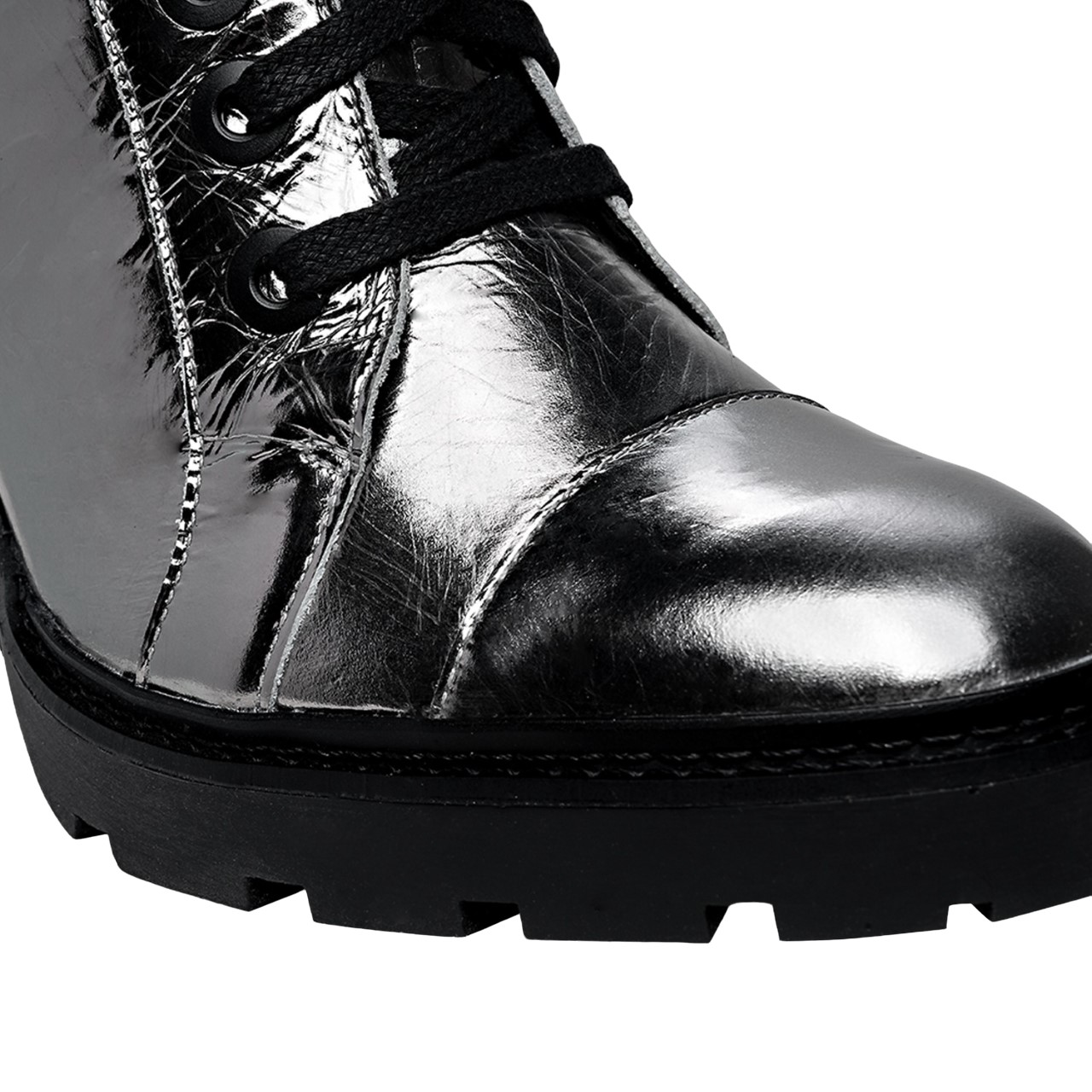 Carrano - Bota Coturno Salto Bloco Couro Crack Silver - Seu Sapato