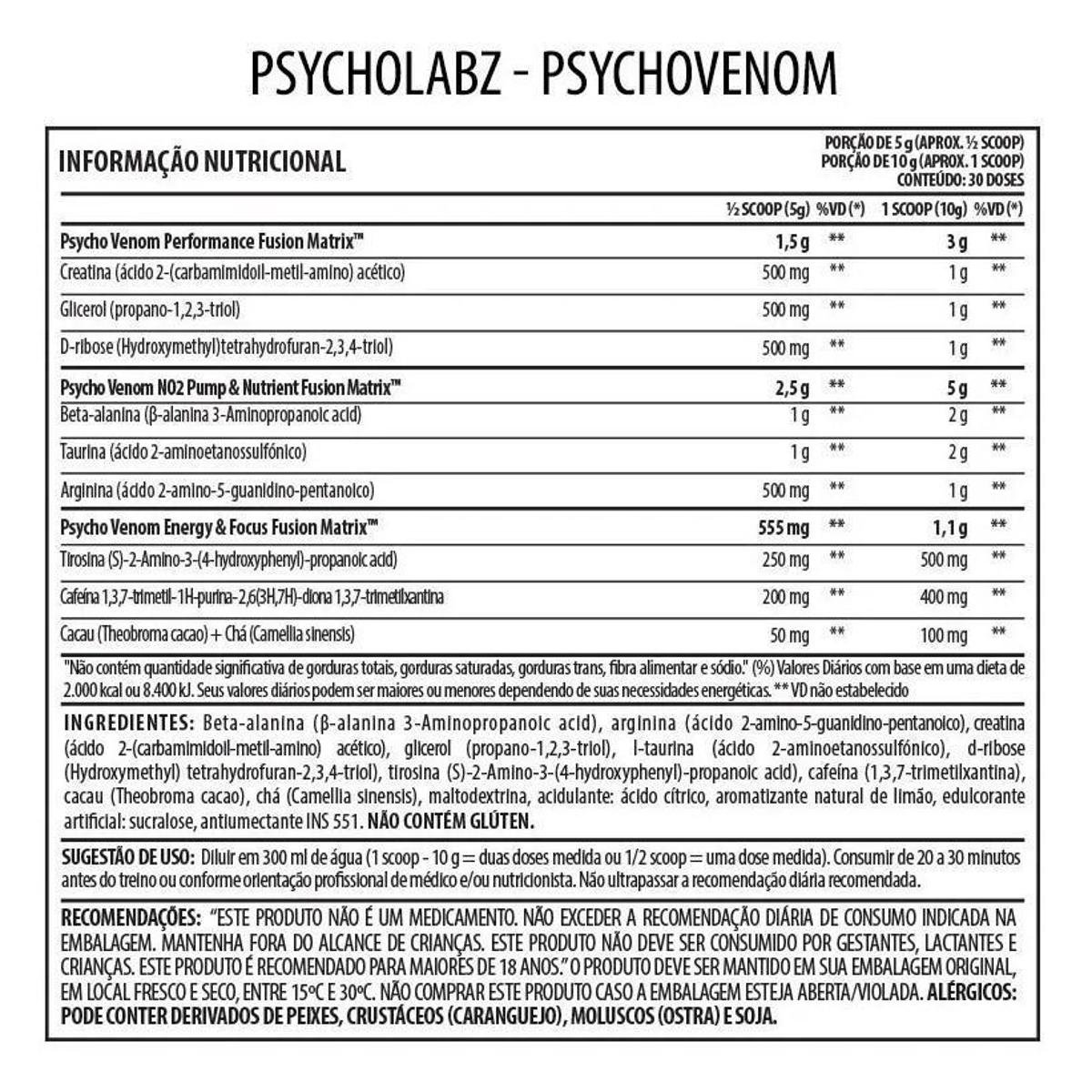 PSYCHO VENOM 300G LEMON ARNOLD - Universo fitness Suplementos