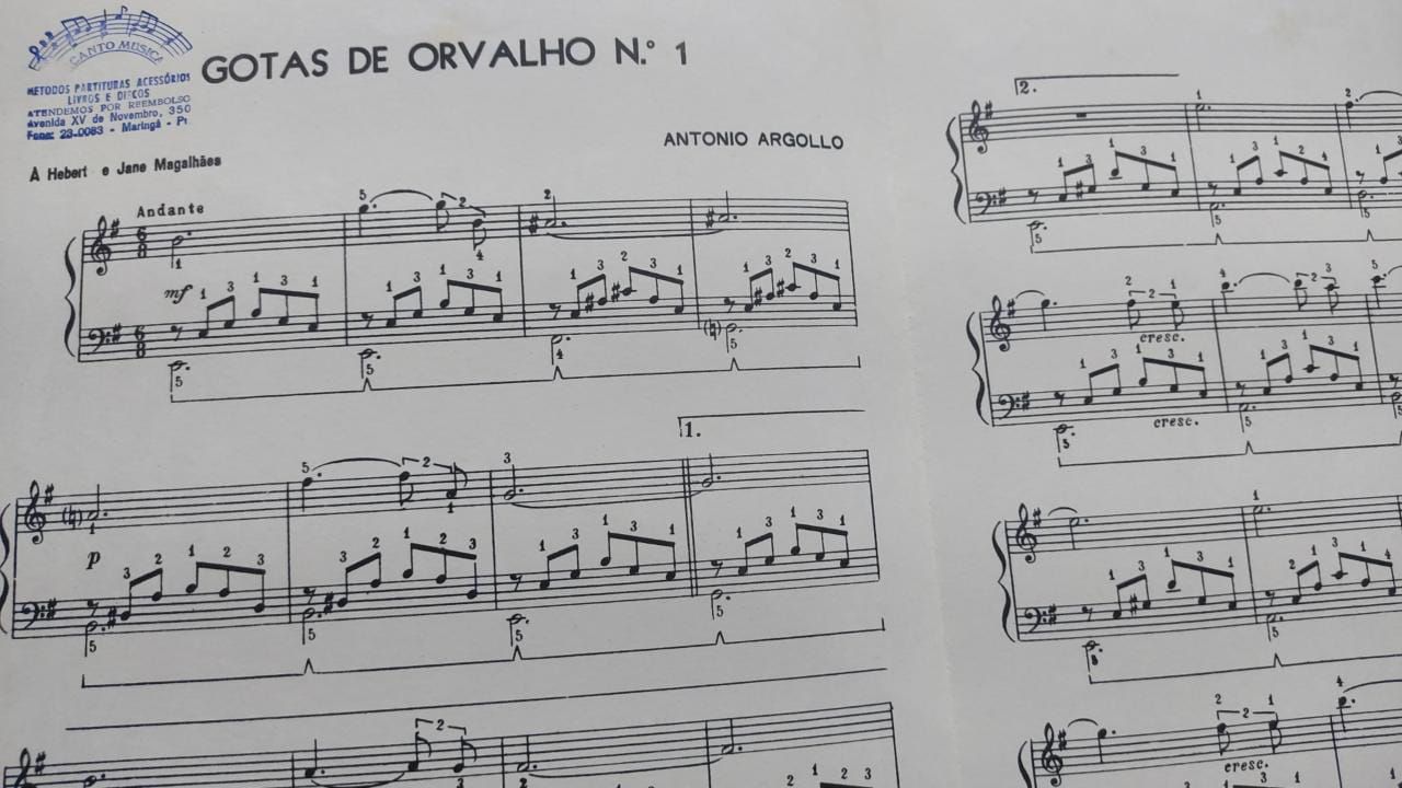 GOTAS DE ORVALHO N° 1 - partituras para piano - Antonio Argolo - Recanto Musical