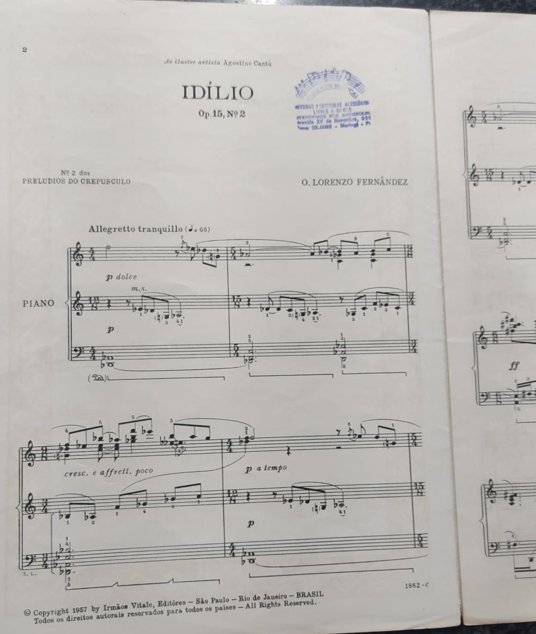 IDÍLIO Opus 15 n° 2 - partitura para piano - Lorenzo Fernandez ...