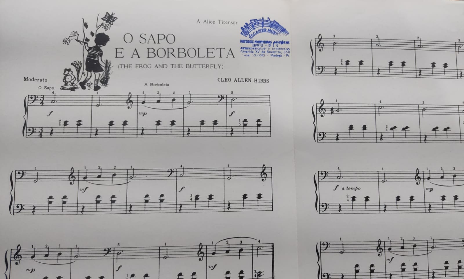 O SAPO E A BORBOLETA - partitura para piano - Cleo Allen Hibbs ...