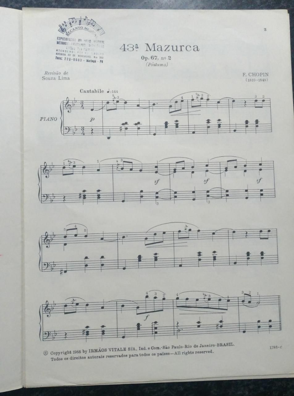 MAZURCA (43ª ) OPUS 67 N° 2 - Chopin (partitura para piano solo ...