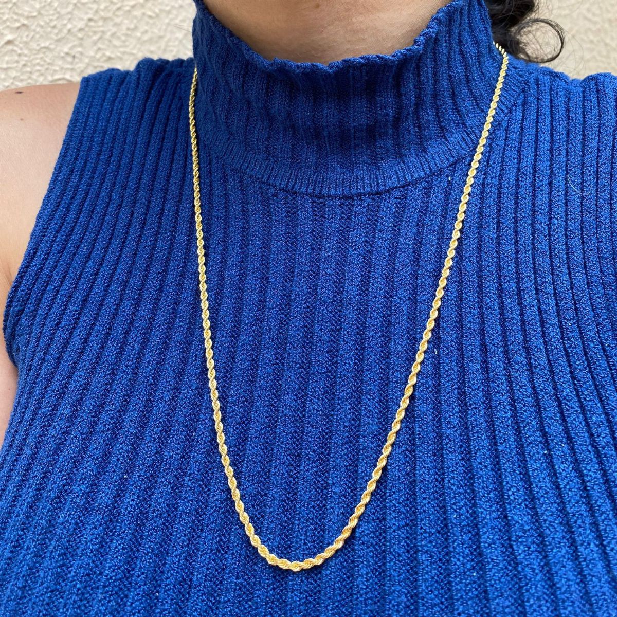 Colar Cordão Baiano Grosso Longo a Ouro 60 cm 7 Camadas - Shelook ...