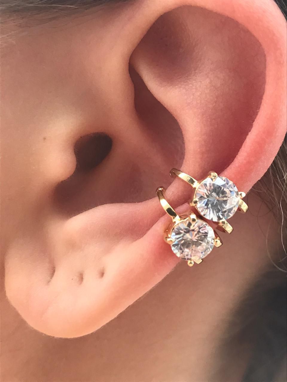 Brinco Piercing Falso Fake Orelha Pressão Folheado a Ouro - Shelook ...