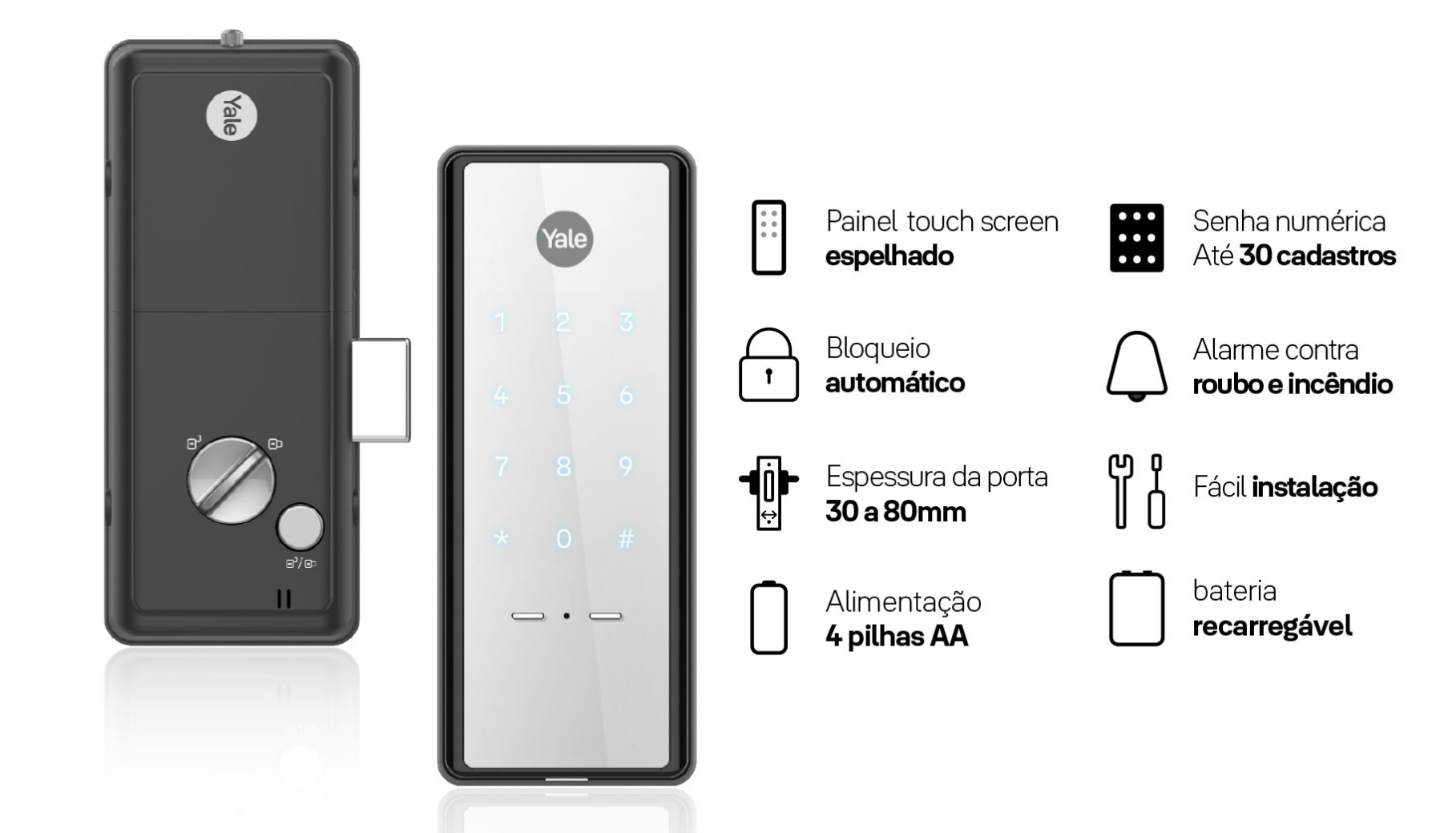 Fechadura Digital Yale de Sobrepor Reflecta Painel Espelhado - KEYCASA
