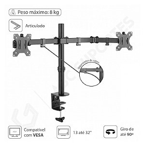 Suporte para Monitor de Mesa, Balcão, Teto ou Divisória - ABC SUPORTES