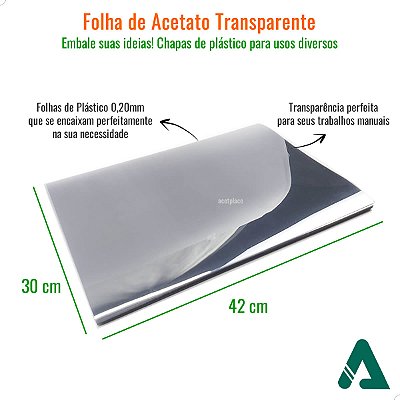 Folha Pet Transparente A3 30x42 cm, Chapa de Acetato, Visor de Acetato