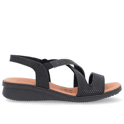 Sandália Salto Anabela Couro Preto Fecho-Flex - Usaflex - Ortopedia Servital