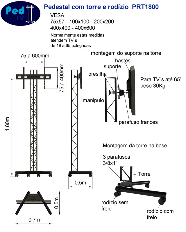 Suporte Para Tv de chão com coluna treliçada. - Pedestais para TV