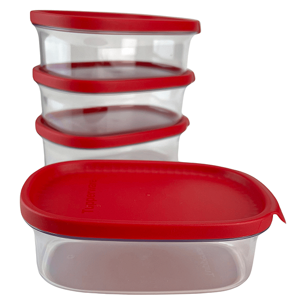Kit Tupperware Ultra Clear Oval 500ml Transparente e Vermelho 4 peças ...