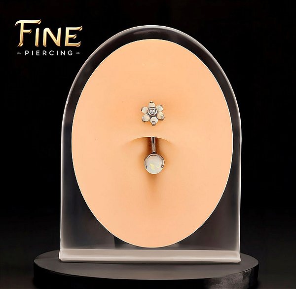 Piercing de Umbigo Floating Navel de Titânio Flor de Opala - Fine Piercing