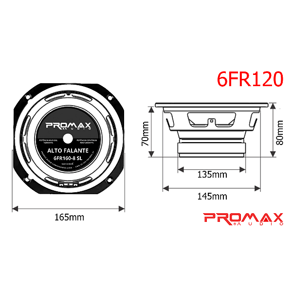 ALTO FALANTE PROMAX 6' 120RMS-FULL RANGER 6FR160-8 STEEL LINE - MCA AUDIO
