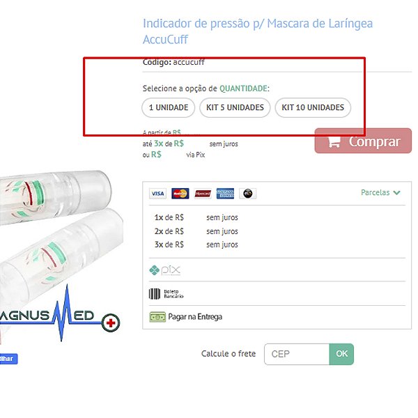 Indicador de pressão p/ balão do Tubo Traqueal 2,5 a 5,0mm - AccuCuff ...