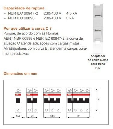 S63-C04 Minidisjuntor 3P Curva C 4A Ruptura 3kA NBR IEC 60898 230/400V ...