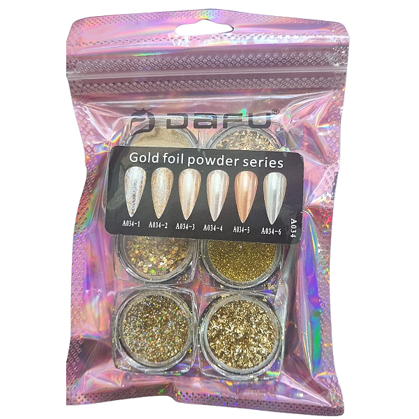 Kit Gliter Efeito Cromado 6 Capsulas Gold Foil Powder Series - ALONG ...