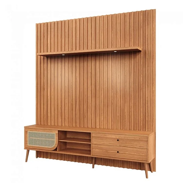 Rack Painel para TV até 75 Polegadas Retrô Porta Palha Natural com LED ...