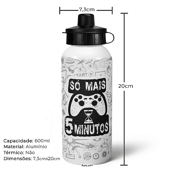 Garrafa gamer MQ - Só 5 minutos - Fun Geek Store